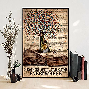 Eeypy, Metal Sign Reading Will TAKE You Everywhere Love Reading Sign, Book Lovers Sign, Reading Girl, Wall Art