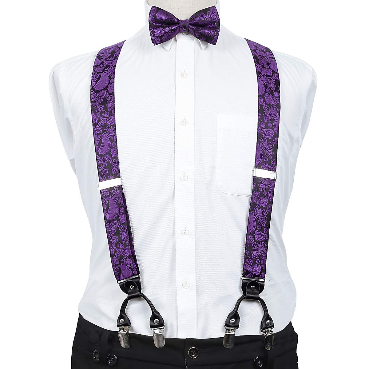 Alizeal Mens Paisley Suspender and Bowtie, Hanky, Cufflinks-Dark Green