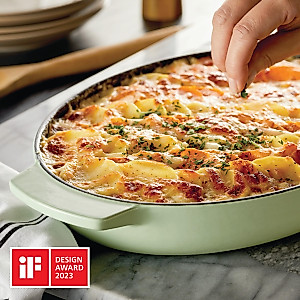 KitchenAid Enameled Cast Iron Au Gratin Oval Roasting Pan, 2.5 Quart, Pistachio