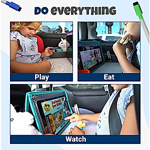 WITRIP Kids Travel Tray with Dry Erase Board, Travel Tray for Kids Car Seat, Carseat Table Trays for Toddler, Kid Activity Desk for Air Travel, No-Drop Tablet Holder & Borders (All Grey)