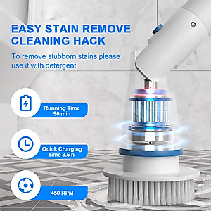 Electric Spin Scrubber, IEZFIX Electric Cleaning Brush Bathroom Shower Scrubber Cleaner Brush XL10W, Power Scrubber Long Handle with 7 Replaceable Scrub Brush Heads for Tub,Floor,Tile,Grout (Blue)