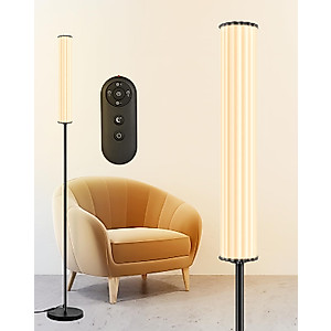VOUTOORO LED Standing Floor Lamp with Remote Control for Living Room Bedroon Office, Modern Reading Tall Dimmable Lamp 2800~7000K Color Temperature & 0~100% Stepless Adjust, Timer Set, Night Mode