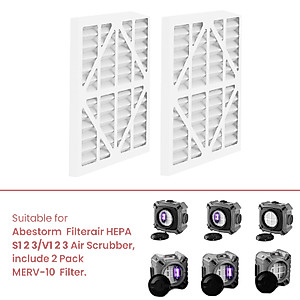 Abestorm MERV-10 Air Filter for Filteair HEPA S1 S2 S3 / Filteair HEPA V1 V2 V3 Air Scrubber, 14.3x13.6x0.79 (2Pack)
