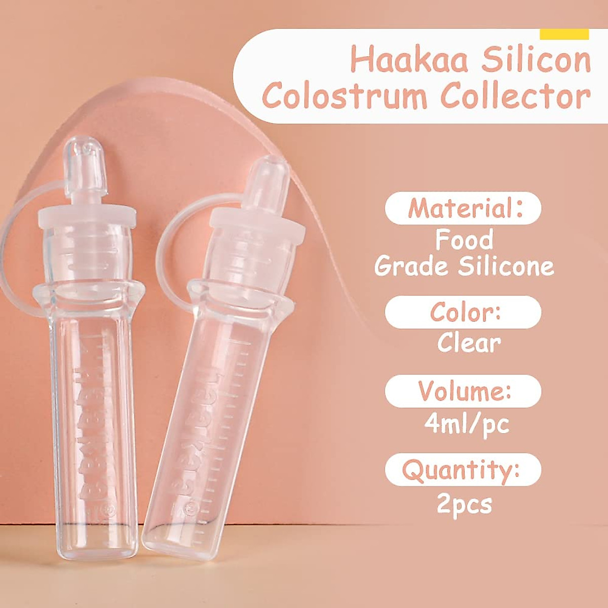 haakaa Colostrum Collector kit Colostrum Syringes for Breastmilk to Collect, Feed & Store, Ready-to-Use (0.1oz/4ml, 2 PK)