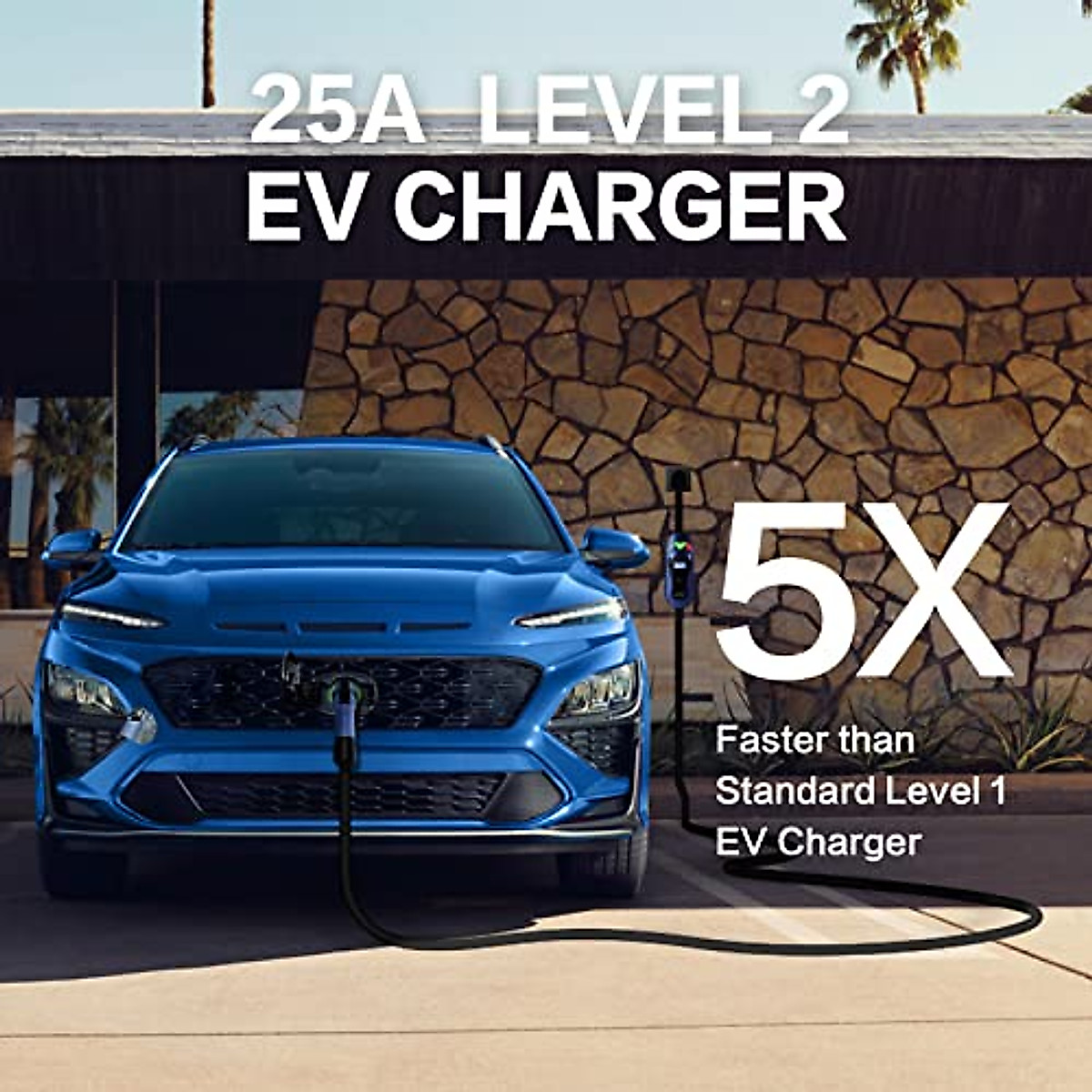 MUSTART Level 2 Portable EV Charger (240 Volt, 25ft Cable, 25 Amp), Electric Vehicle Charger Plug-in EV Charging Station with NEMA 10-30P