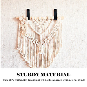 10 Pcs Black Leather Wall Hooks, Leather Curtain Rod Bracket, Leather Curtain Rod Holder Retro Strap Hangers with Screws for Hanging Towel Tapestry Canoe Paddle, Boho Farmhouse Style (Black)