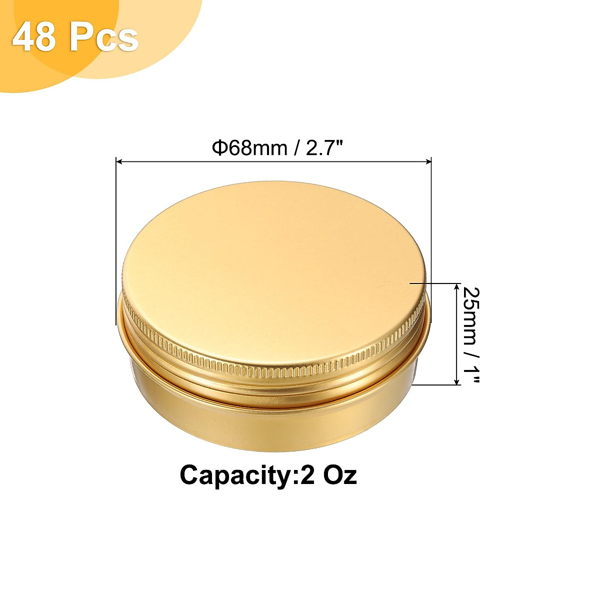 uxcell 2 Oz Tin Cans, 48 Pcs Aluminum Round Tins, Travel Sized Small Metal Tins Cosmetic Sample Containers with Screw Lid for Lotion Bars Beard Balms Candles, Gold