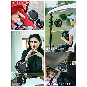 10000 mAh Portable Stroller Fan with 3 Mode LED Lights, Battery Operated Clip on Fan with Flexible Tripod, Rechargeable Desk Fans, 4 Speeds, Max 63 hrs, USB Powered,360°Rotation, for Car, Camping