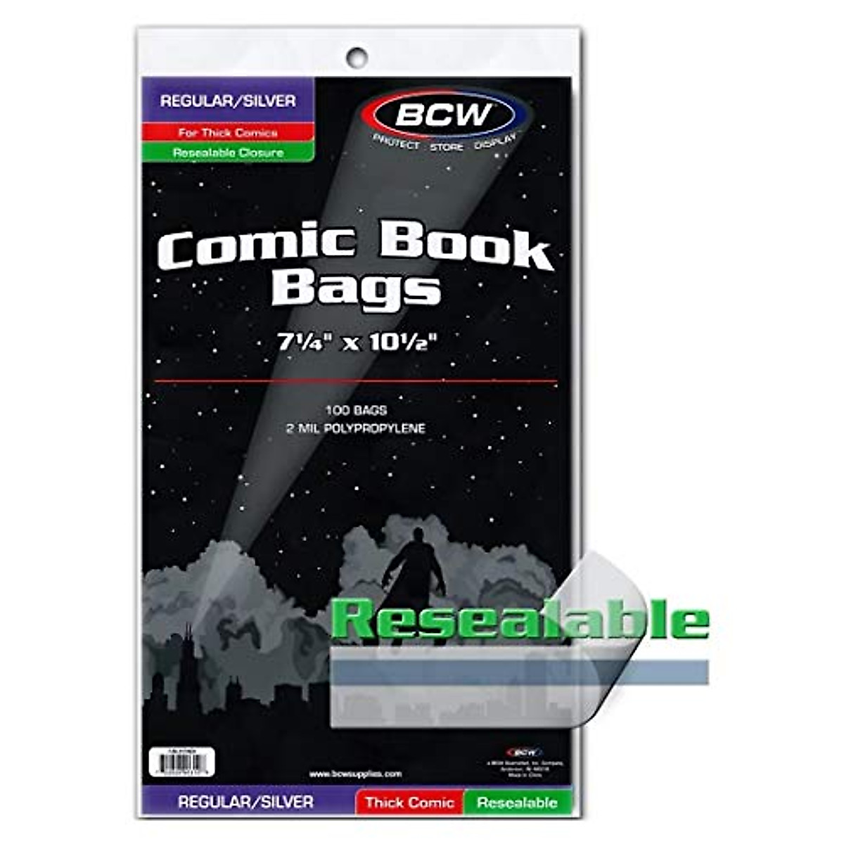 100 BCW RESEALABLE Silver Thick Comic Bags & Backer Boards