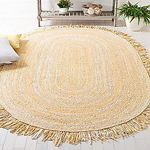 Safavieh Braided Collection Area Rug - 4' x 6' Oval, Beige, Handmade Boho Fringe Reversible Cotton, Ideal for High Traffic Areas in Living Room, Bedroom (BRD451B)