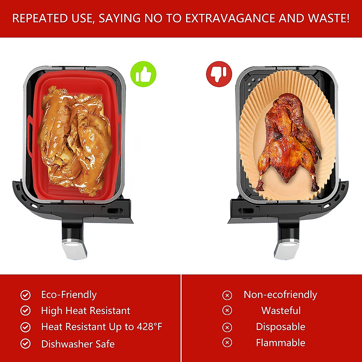 Air Fryer Silicone Pot 2Pcs, 8QT Silicone Air Fryer Liners for Ninja Foodi Dual DZ201 DZ401, Food Safe Reusable Air Fryer Silicone Basket, Foldable Upgrade Design, Easy Cleaning Air Fryer Accessories