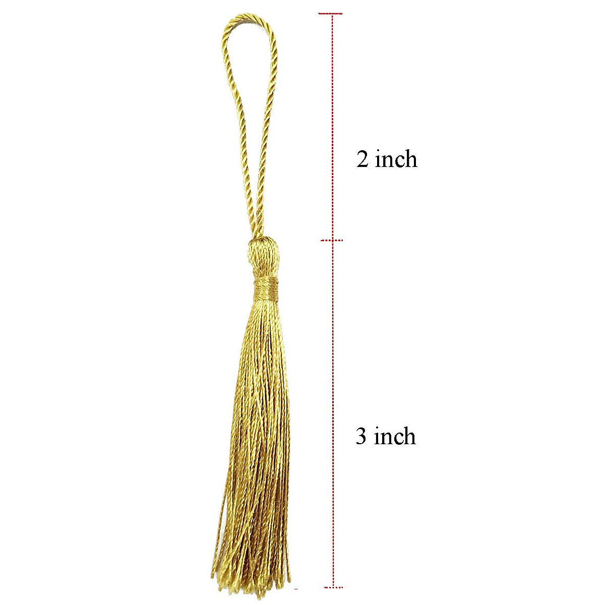 100pcs 13cm/5 Inch Silky Floss Bookmark Tassels with 2-Inch Cord Loop and Small Chinese Knot for Jewelry Making, Souvenir, Bookmarks, DIY Craft Accessory (Light Gold)
