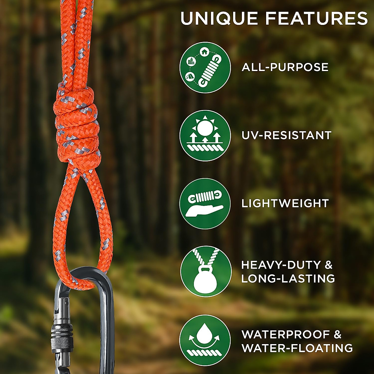 TECEUM Rope – 90 Feet x 1/4 Inch (7mm) – Orange Gray – Strong All-Purpose Utility Rope – Camping, Crafting, Flag Pole, Indoor & Outdoor – Polypropylene Nylon Poly Lightweight Diamond Braided Cord