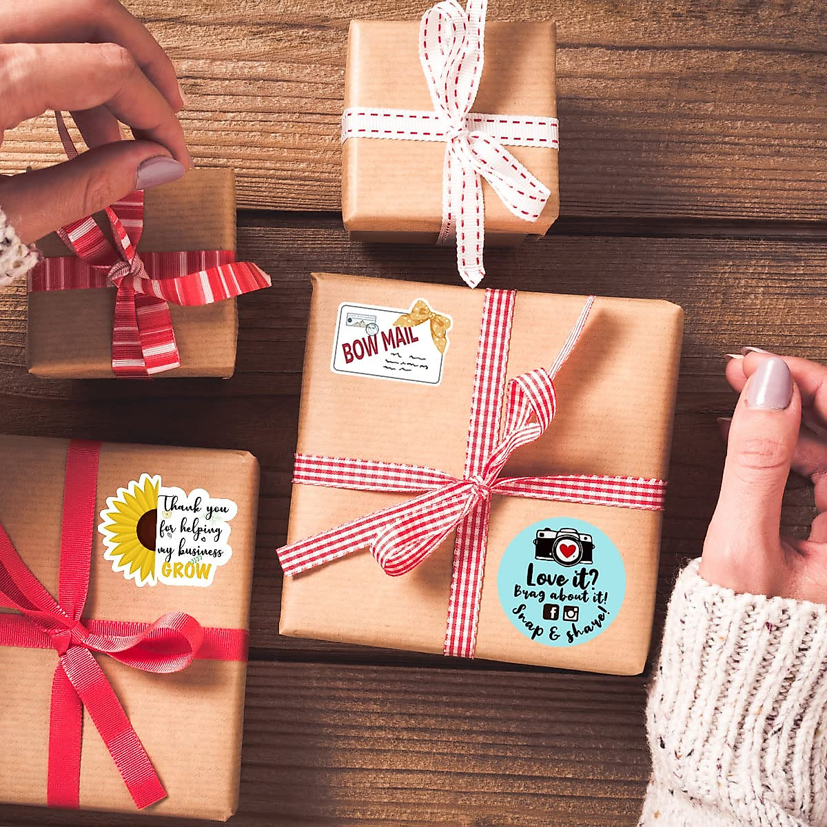 Bow Mail Stickers,Thank You Stickers,Handmade Stickers,Small Shop Stickers,Envelopes Stickers for Small Business, Online Retailers,Handmade Goods,500 Labels Per Roll