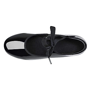 Linodes Unisex PU Leather Ribbon Tie Tap Shoe Dance Shoes for Women and Men's Dance Shoes-601-Black Patent-8M