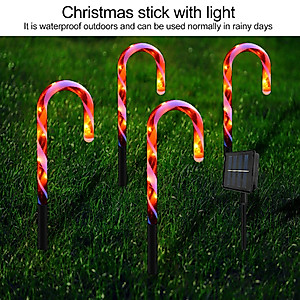 SEEROOTOYS Cane Lights 10 Piece Candy Canes Outdoor Decorations 14.5 Inch Festive Solar Crutches Lights Red LED Lights Pathway Markers Outdoor Garden Stake Lights Wedding Party Decor
