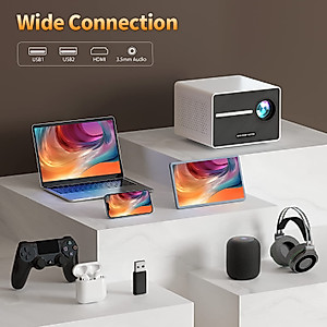 Mini 5G WiFi Bluetooth Projector, Zemeollo Pocket Portable Home Theater Projector, Support 1080P HD, 9000 Lumens Outdoor Video Movie Projector, HDMI, USB, TV Stick, Smartphone, Laptop, Gaming