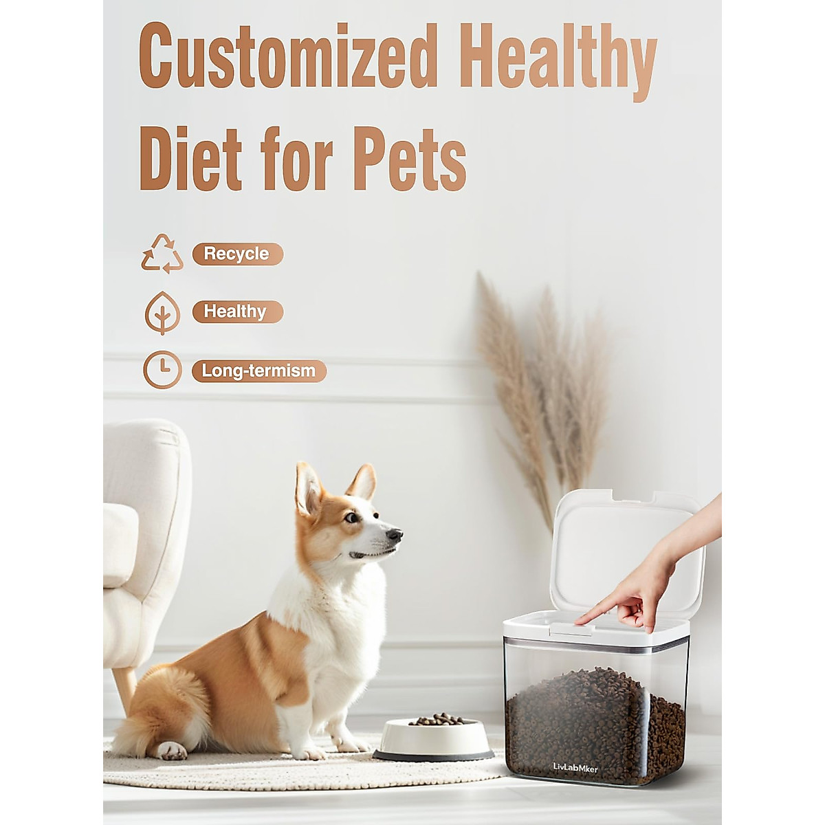 Pet Food Container 5 lbs – Dog/Cat Food Storage Container with Lids BPA Free, 5 lbs Rice/Flour Storage Dispenser for Cereal & Garin, White