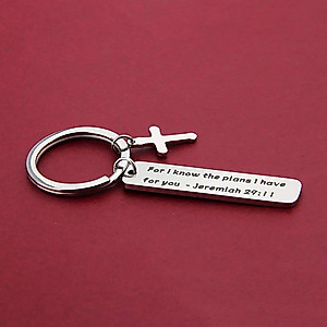 HOLLP Religious Jewelry Jeremiah 29:11 Keychain For I know The Plans I have For You Christian Gift Cross Charm (Keychain)