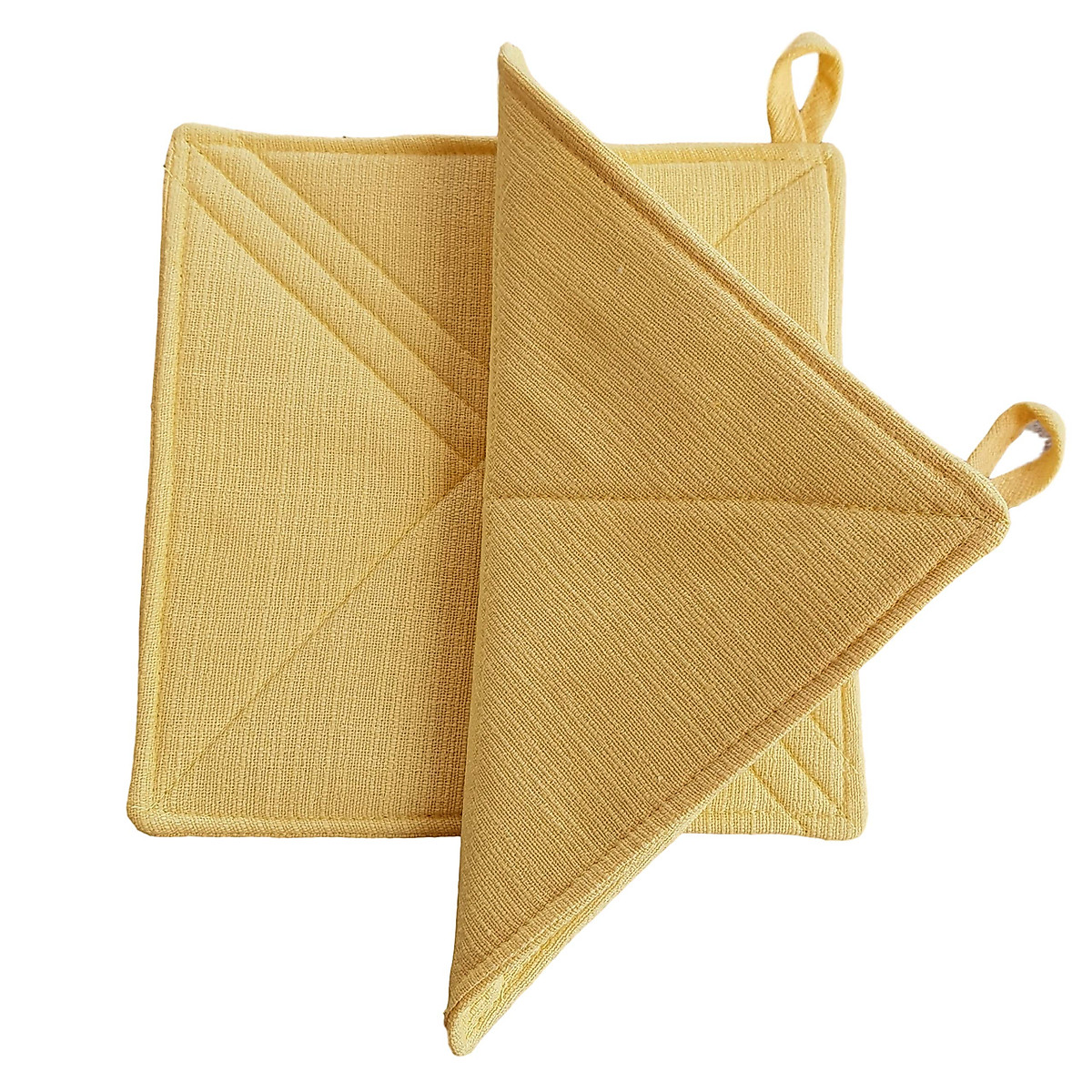 CUSHYSTORE 7.5" Pot Holder Cottage Style Oven Heat Pads for Cooking Kitchen Solid Plain Yellow, 2 Packs