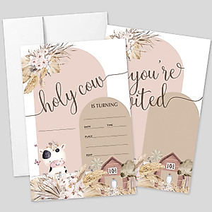 AEHIE Holy Cow Birthday Party Invitations, Multicolor, 20 Cards with Envelopes