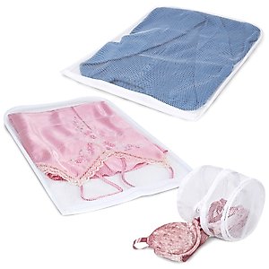 Smart Design Intimate Wash Bag w/ Safety Zipper - Washing Machine Safe - Fine Mesh Nylon Polyester - Bra, Hosiery, Pantyhose, Delicates, Lingerie, Sweater, & Baby Clothes (Set of 3) [White]