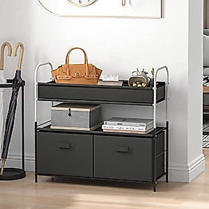 Sywhitta 3-Tier Closet Storage Organizer, Storage Shelves with 2 Foldable Storage Cubes, Multi-Functional Metal Storage Rack, Black & White