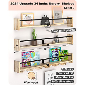 Book Shelf for Kids Rooms, Nursery Book Shelves, 33.5 inch Floating Book Shelves for Wall Set of 3 Great for Living Room, Kids Room, Bedroom.
