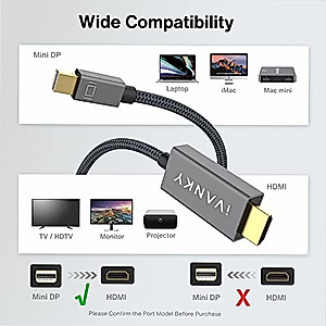Mini DisplayPort to HDMI Cable,iVANKY Mini DP (Thunderbolt) to HDMI Cable 6.6ft,Nylon Braided,Aluminum Shell,Optimal Chip Solution for MacBook Air/Pro,Surface Pro/Dock,Monitor,Projector and More-1080P