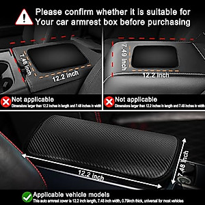 Amiss Car Center Console Pad, Universal Waterproof Car Armrest Seat Box Cover, Car Interior Accessories, Carbon Fiber PU Leather Auto Armrest Cover Protector for Most Vehicle, SUV, Truck, Car (Black)