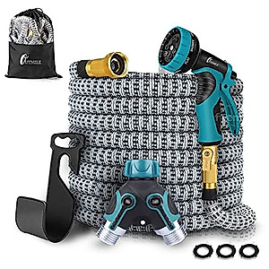 OUTMILE 25FT Expandable Garden Hose with 9-Way Ergonomic Metal Spray Nozzle, Anti-Kink Flexible Garden Hose, Premium Brass Connectors, Durable Anti-Leak Fabric, Bonus 2-Way Splitter, Storage Bag