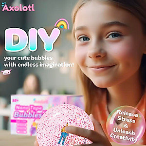 Axolotl Nano Tape Bubble Kit, Double Sided Tape Elastic Bubbles DIY Craft Kit, Stress Balls Toys, Squishy Ball, Anxiety Relief Toy, Party Favors and Fidget Toys for Girls, Boys, Kids