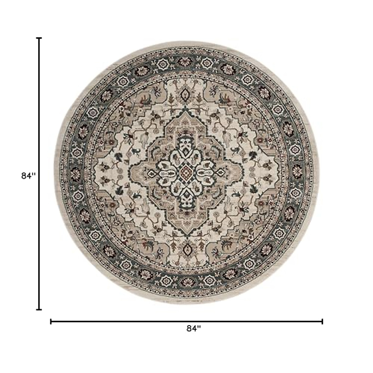 SAFAVIEH Lyndhurst Collection Area Rug - 7' Round, Cream & Beige, Traditional Oriental Design, Non-Shedding & Easy Care, Ideal for High Traffic Areas in Living Room, Bedroom (LNH338B)