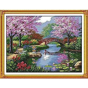 Dimension Cross Stitch Kits Stamped Full Range of Embroidery Starter Kits for Beginners Embroidery Kit Needlepoint Kits for Adults Stamped Cross Stitch 11CT-Park Scenery 16.9x21.7 inch