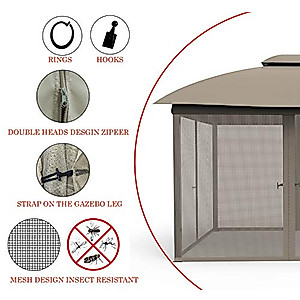 Gazebo Mosquito Netting Screen 4-Panels Universal Replacement for Patio, Outdoor Canopy, Garden and Backyard (10'x12', Beige)
