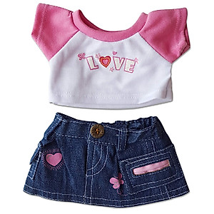 Love T-Shirt & Jean Skirt Clothing Fits 8"-10" Stuffed Animals