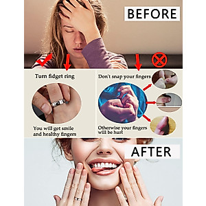 MUSECLOUD Fidget Ring 925 Sterling Silver Spinner Ring Moon Star Anxiety Ring for Women White Gold Plated 6MM Fidget Band Stress Relief Anti Anxiety Jewelry (Silver, 10)