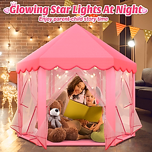 Princess Tent Girls Large Playhouse,Gift for 3 4 5 6 7 8+ Year Girl, Doll Dream House Castle Play Tent with Star Lights Toy for Kids Indoor and Outdoor Activity,Ideal Gift,57'' x 55'' (DxH)