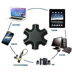 MAOYE 5-Way Multi Headphone Audio Splitter Connector Headphone Splitter, 3.5mm Audio Stereo Splitter Cable 1 Male to 5 Port Female Earphone Headset Splitter Adapter Compatible with iPhone, Samsung,