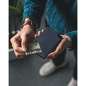 VULKIT Pop up Card Wallet RFID Blocking Slim Aluminum Metal Bank Card Holder Case with Business Money Pocket for Credit Cards Notes and Coins (Navy)