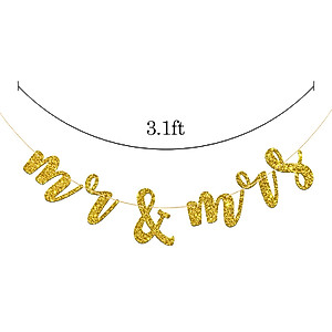 Mr & Mrs Banner for Bridal Shower, Engaged, We Still Do, Groom Bride Wedding Party Decorations (Gold Glitter)