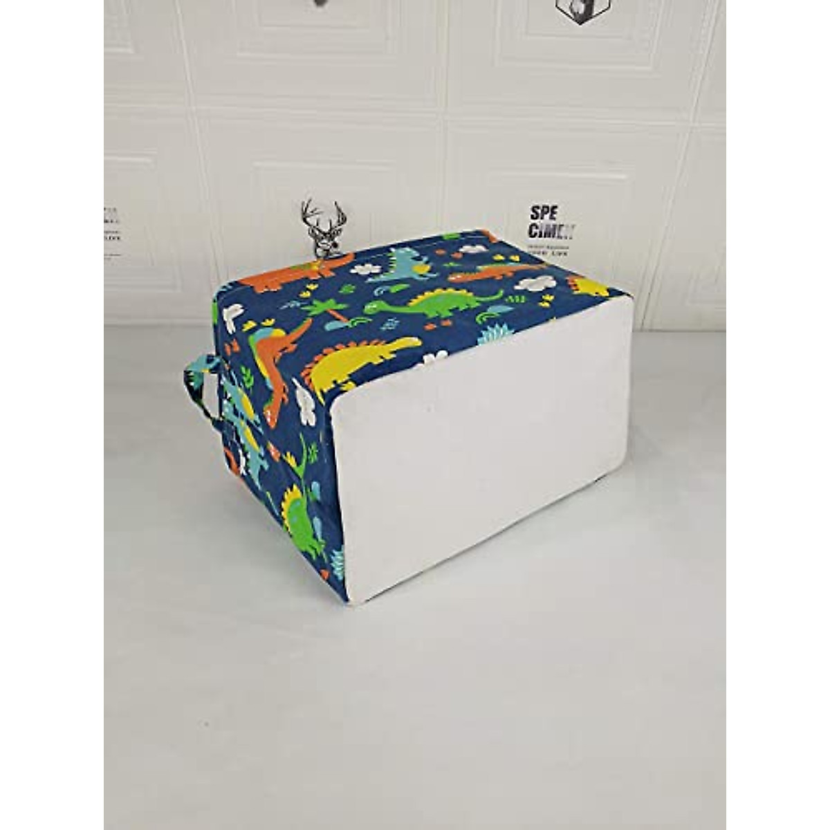 ACMUUNI REC Canvas Clothes Basket Laundry Hamper with Handles Waterproof Cotton Storage Organizer Perfect for Kids Boys Girls Toys Nursery Gift Basket (REC blue dinosaur)