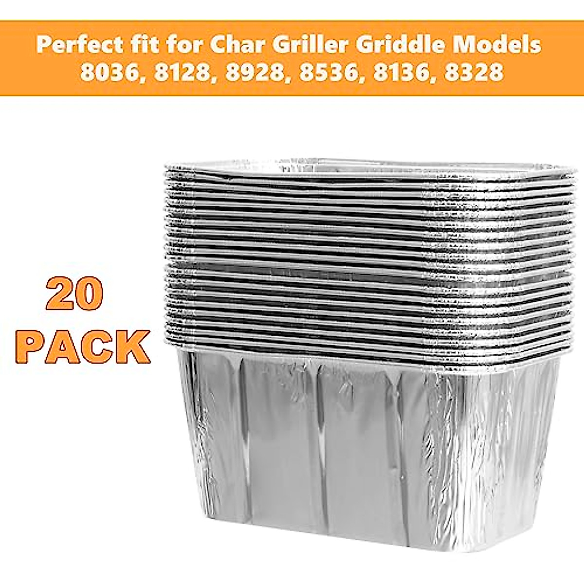 Griddle Grease Cup Liners for Char Griller Accessories, Aluminum Grill Pans Disposable for Char Griller Griddle 8036 8128 8928 8536 8136 8328 Replacement Parts, Foil Pans for Char Griller Grease Trap