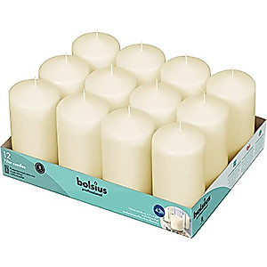 BOLSIUS Set of 12 Ivory Pillar Candles - Unscented 43 Hour Long Lasting Candles - 2.75-x 5-inch Dripless Clean Burning Smokeless Dinner Candle - Perfect for Weddings Parties and Special Occasions