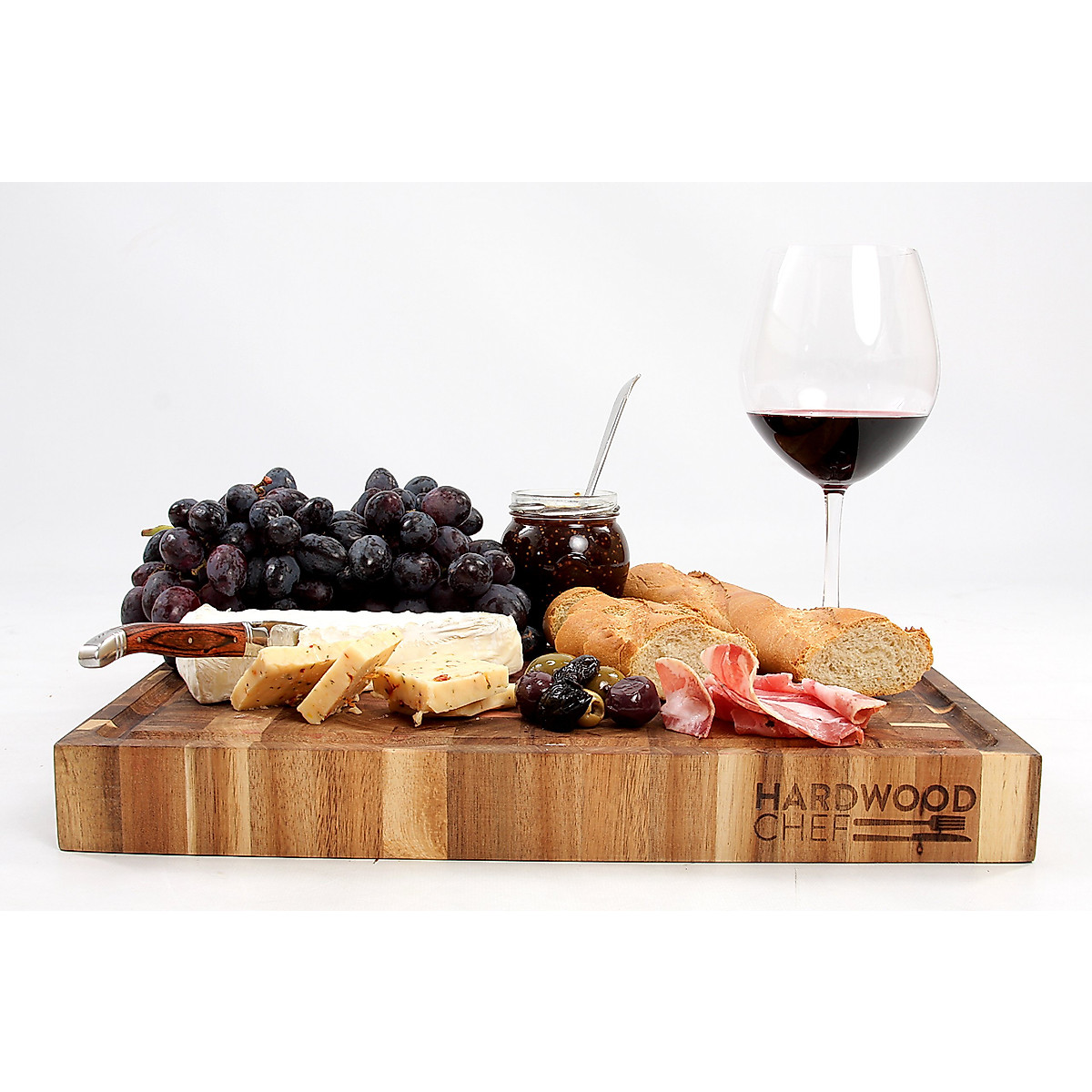 Hardwood Chef Premium Thick Acacia Wood End Grain Cutting Board Butcher Block with Groove, 16 x 12 x 1 3/4 in | For Chopping & Serving Cheese | (Gift Box Included) with BONUS e-Book