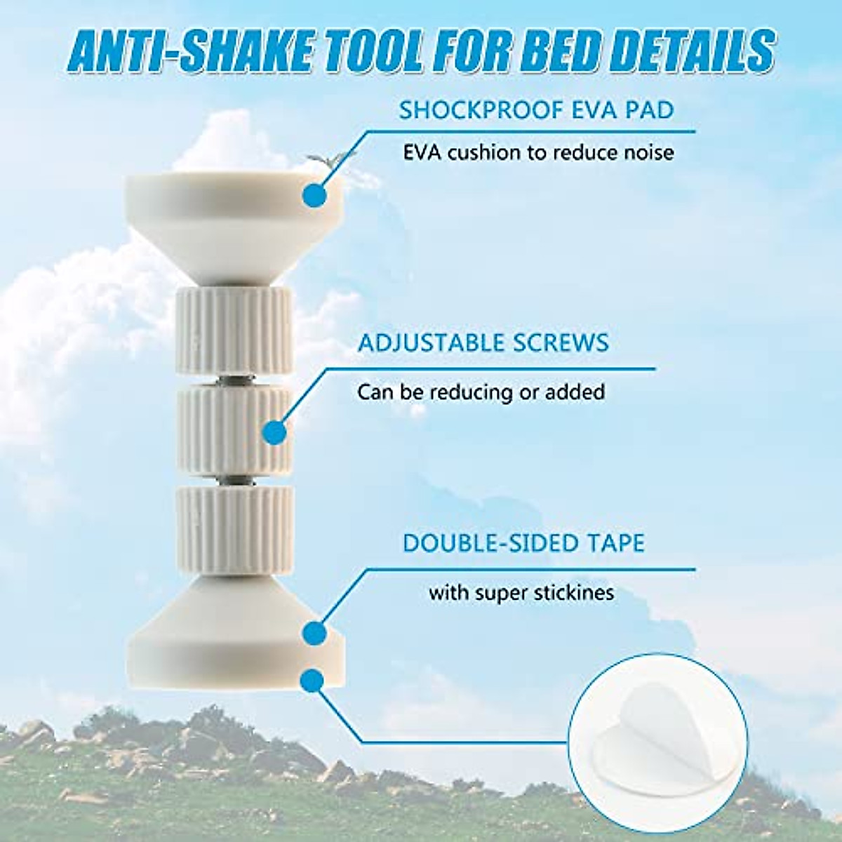 Adjustable Threaded Bed Frame Anti-Shake Tool, Headboard Stoppers Fixer, Bedside Anti Shake Telescopic Support Stabilizer for Room Wall, Beds, Cabinets, Sofas, Protect The Wall from Banging, White