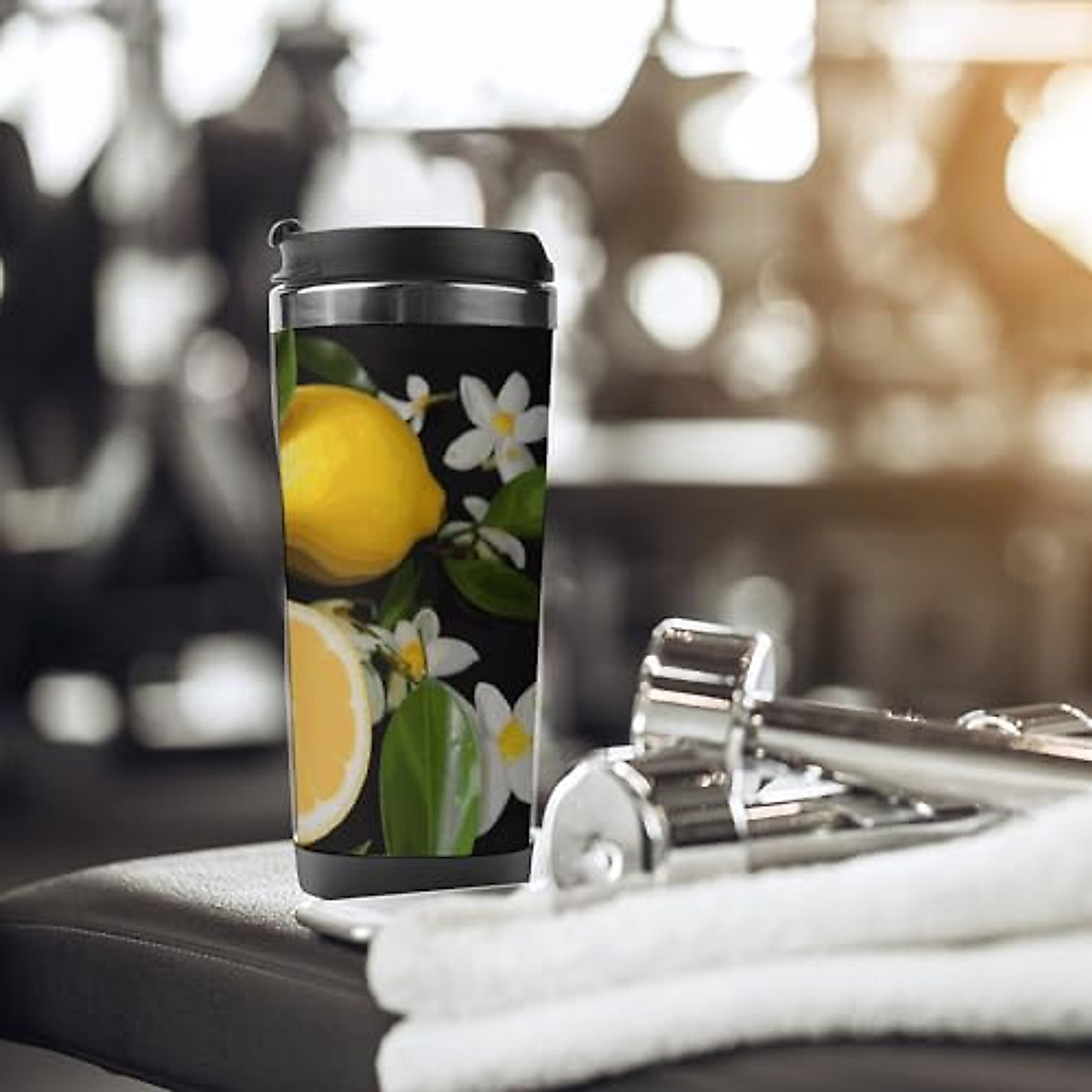RTFGHJS 13oz Vacuum Insulated Stainless Steel Tumbler with Leakproof Lid Lemon And Flower 304 Stainless Steel Travel Mug Wide Mouth Coffee Cup for Hot & Cold Drinks (380ml)