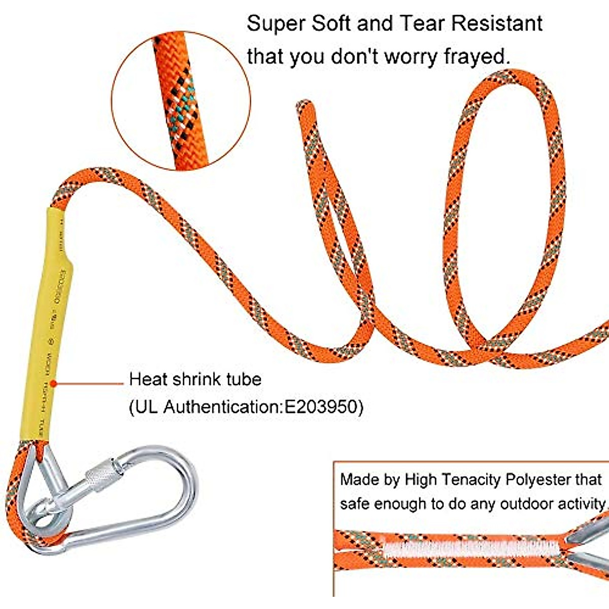 X XBEN Outdoor Climbing Rope 10M(32ft) 20M(64ft) 30M (96ft) 50M(160ft) Rock Climbing Rope, Escape Rope Ice Climbing Equipment Fire Rescue Parachute Rope (32 Foot) - Orange