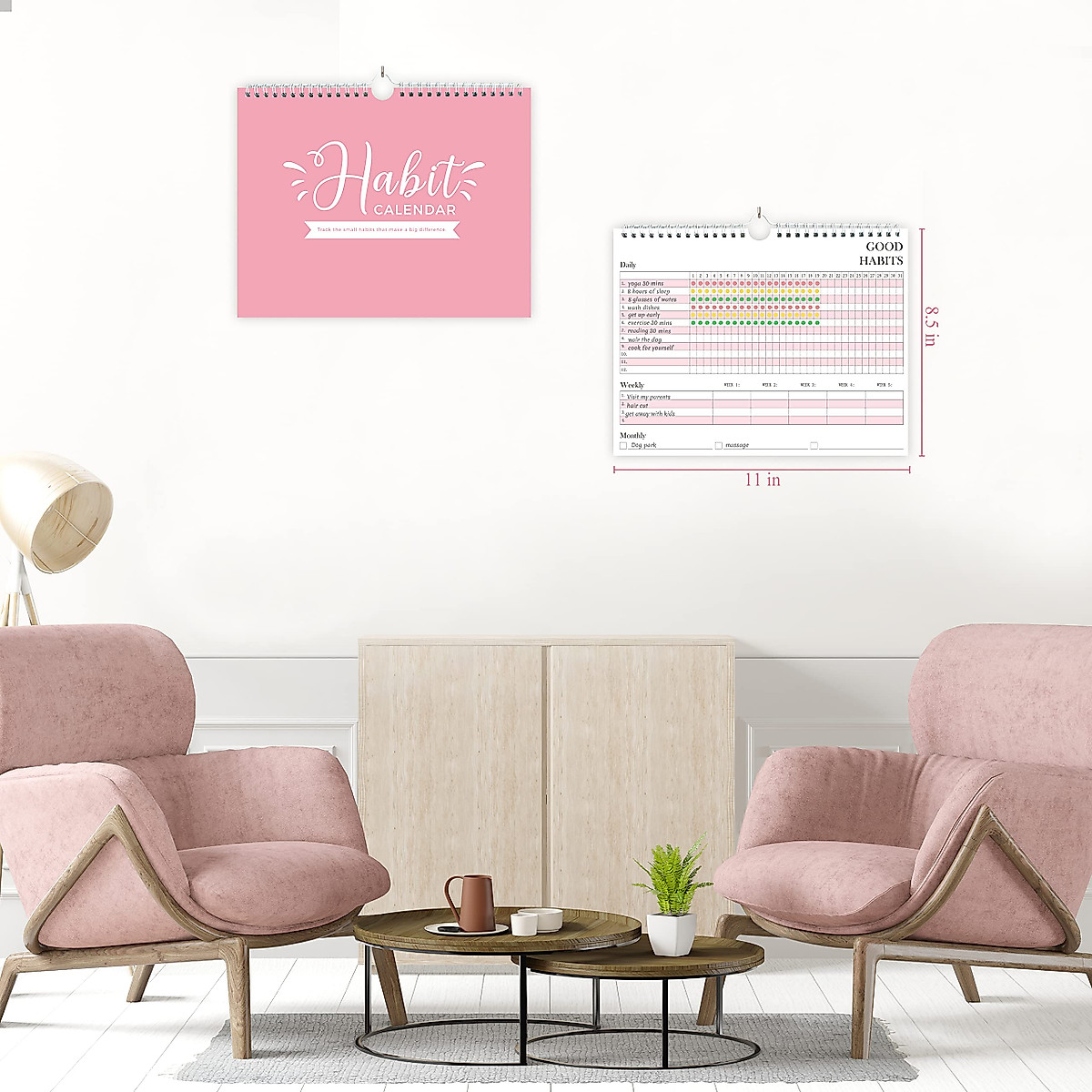 Habit Tracker Journal - Habit Tracker Calendar & Goal Tracker with Spiral Binding–Undated Weekly and Monthly Habit Tracker Planner to Boost Productivity with Habits Goals, 12Months, 8.5"x11” Pink