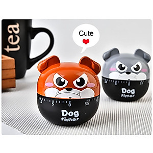 Cute Cartoon Dog Machinery Timers 60 Minutes Mechanical Kitchen Cooking Timer Clock Loud Alarm Counters Manual Timer Mini Size Kitchen Utensil (Brown)